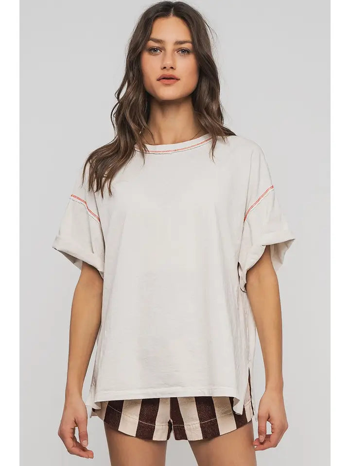 Contrast Stitch Oversized Tee – Backroad Social Trade Co.